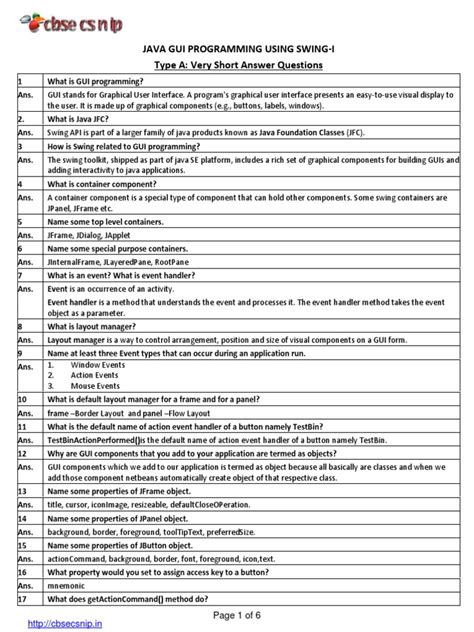 Java Gui Programming Using Swing I Solved Assignment Ip Class 11 Pdf