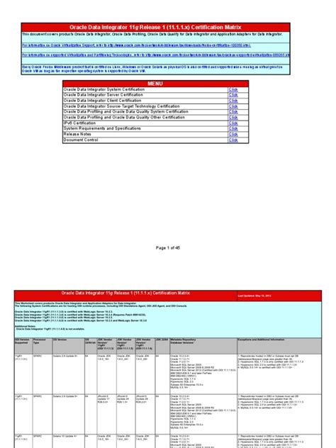 oracle data integrator 11g release 1 11 1 1 x certification matrix