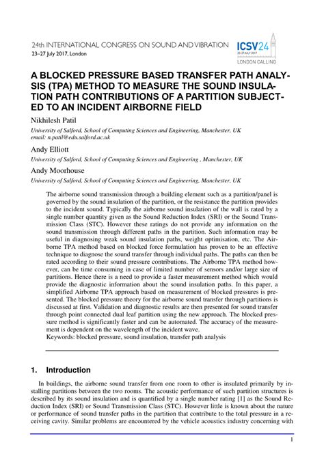 Pdf A Blocked Pressure Based Transfer Path Analysis Tpa Method To