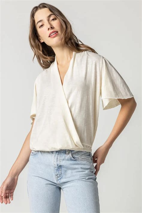faux wrap flutter sleeve twist boutique