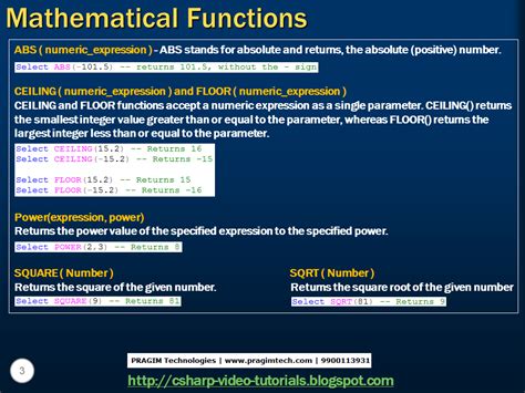 Sql Server Net And C Video Tutorial Part 29 Mathematical Functions