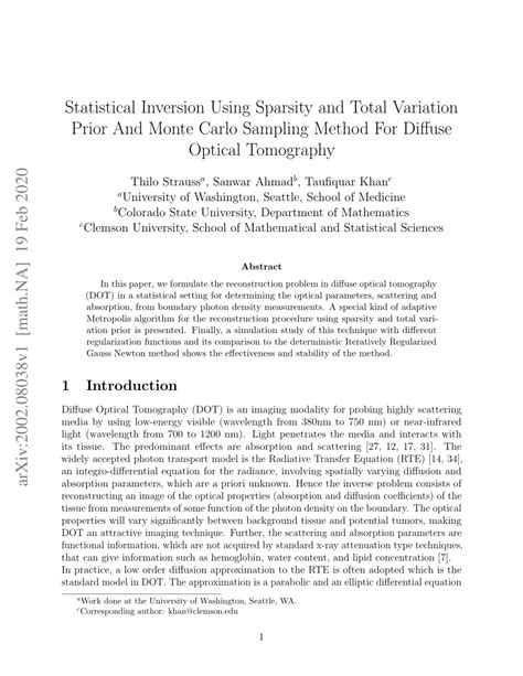 Pdf Statistical Inversion Using Sparsity And Total Variation Prior And Monte Carlo Sampling