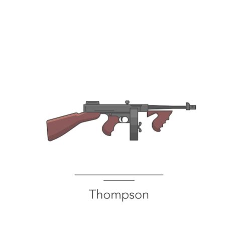 톰슨 개요 다채로운 아이콘 흰색 배경 벡터 일러스트 레이 션에 고립 된 돌격 소총 프리미엄 벡터