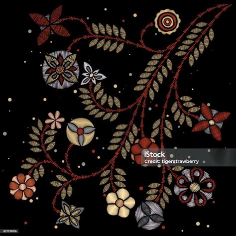 자 수 화려한 트렌드 꽃 꽃다발입니다 검은 배경에 꽃 준비와 현대 전통 민속 복장 디자인 열 대 일본 청소년 꽃의 분기입니다 벡터입니다 0명에 대한 스톡 벡터 아트 및 기타