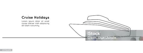 하나의 연속적인 선 그리기로 된 유람선 바다와 바다 요트는 간단한 선형 스타일입니다 호화로운 카리브해 여행과 휴가를 편집 가능한 스트로크로 표현합니다 손으로 그린 벡터