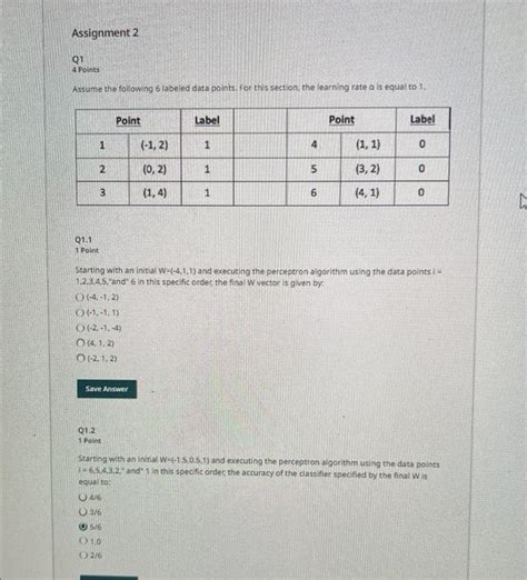 solved q1 4 points assume the following 6 labeled data
