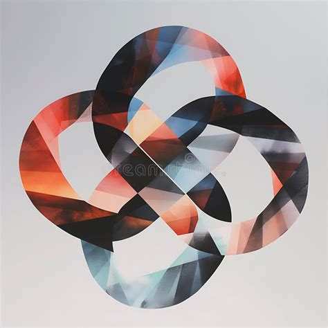 abstract intertwined geometric shapes in warm and cool tones stock
