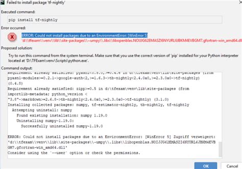 Python Environmenterror When Trying To Install Tensorflow Nightly In