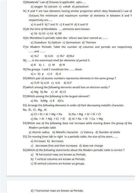 In Modern Periodic Table The Number Of Columns And Periods Are Respectiv