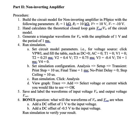 SOLVED Part II Non Inverting Amplifier Procedure Build The Circuit Model For The Non