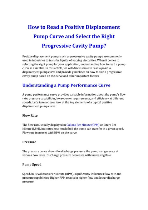 How To Read A Positive Displacement Pump Curve And Select The Right Progressive Cavity Pump By