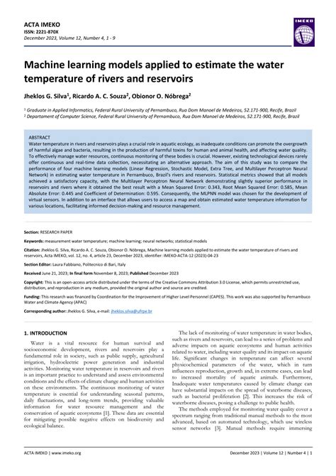 PDF Machine Learning Models Applied To Estimate The Water Temperature Of Rivers And Reservoirs