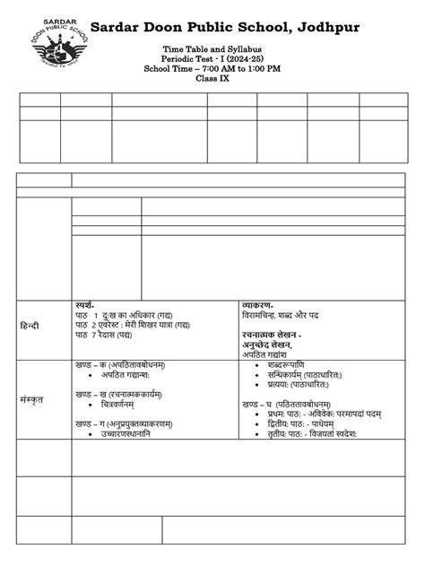 Class 9 Syllabus Timetable Pdf