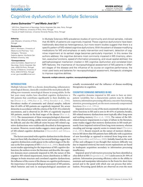 Pdf Cognitive Dysfunction In Multiple Sclerosis