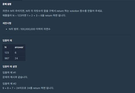 프로그래머스 단계 자릿수 더하기