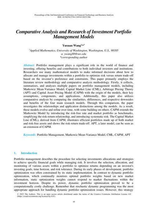 Pdf Comparative Analysis And Research Of Investment Portfolio Management Models