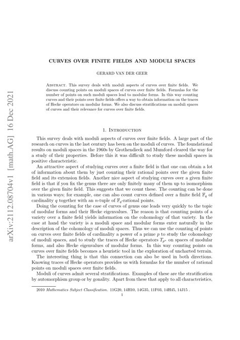 Pdf Curves Over Finite Fields And Moduli Spaces