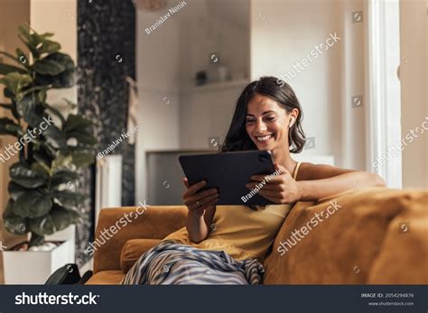 Adult Woman Scrolling Through Her Messages Stock Photo Shutterstock