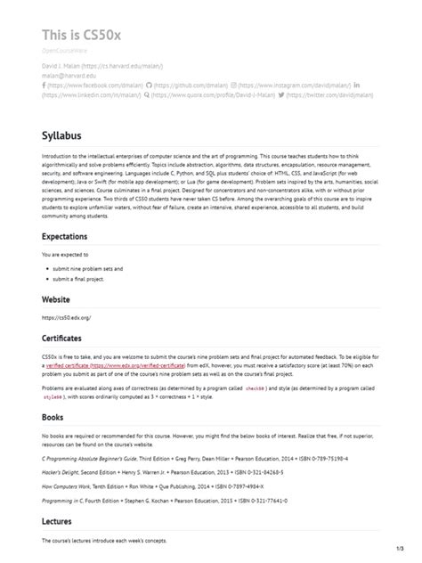 cs50x syllabus pdf