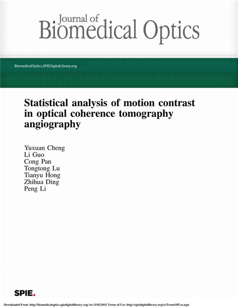 Pdf Statistical Analysis Of Motion Contrast In Optical Coherence Tomography Angiography