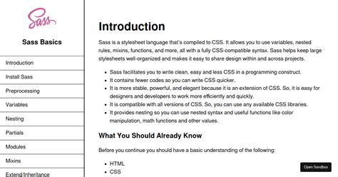 build a technical documentation page codesandbox
