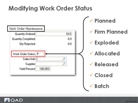 Modifying Work Order Status