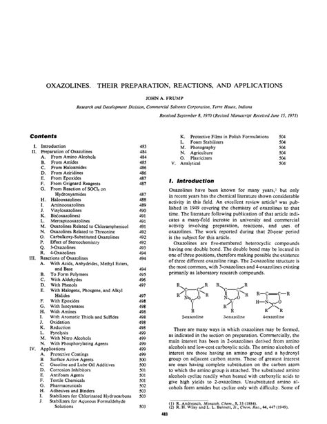 Oxazolines Their Preparation Reactions And Applications Chemical