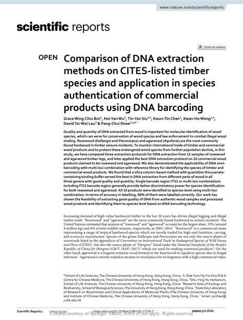 Pdf Comparison Of Dna Extraction Methods On Cites Listed Timber
