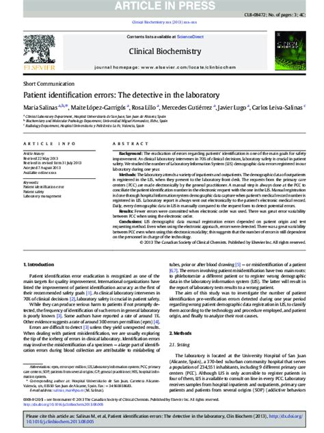 Pdf Patient Identification Errors The Detective In The Laboratory