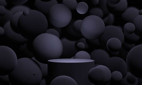 검은 색 3d는 비행 구또는 공으로 연단을 조롱합니다 제품 또는 화장품 프리젠 테이션을위한 어두운 세련된 현대 추상 현대 플랫폼 디지털 생성 이미지에 대한 스톡 사진 및