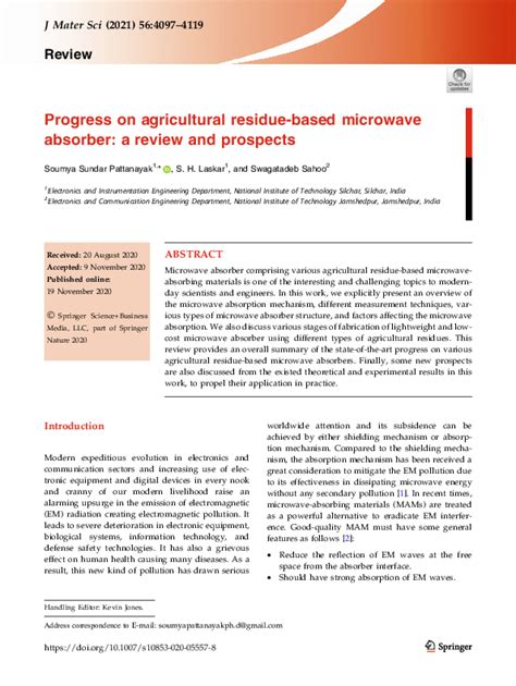 Pdf Progress On Agricultural Residue Based Microwave Absorber A Review And Prospects