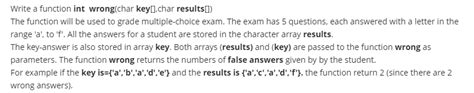 solved write a function int wrong char key char results[]