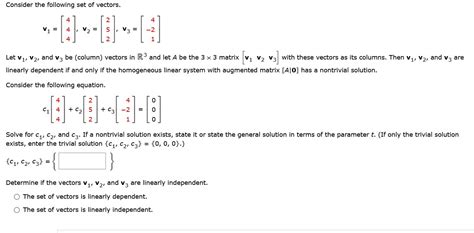 Solved Consider The Following Set Of Vectors Chegg