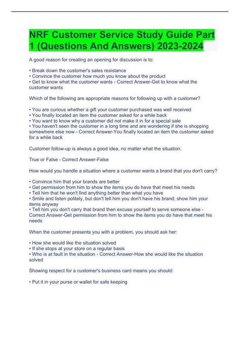 NRF Customer Service Study Guide Part Questions And Answers NRF Stuvia US