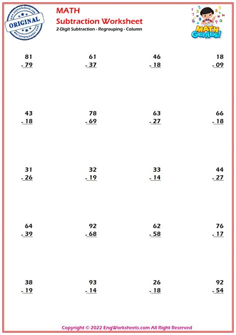 Column Subtraction With Regrouping Worksheets Free Subtraction