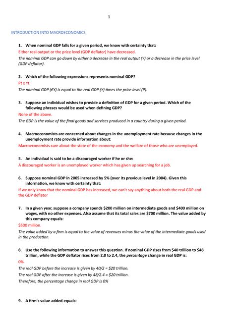 Macroeconomics Questions Introduction Into Macroeconomics When