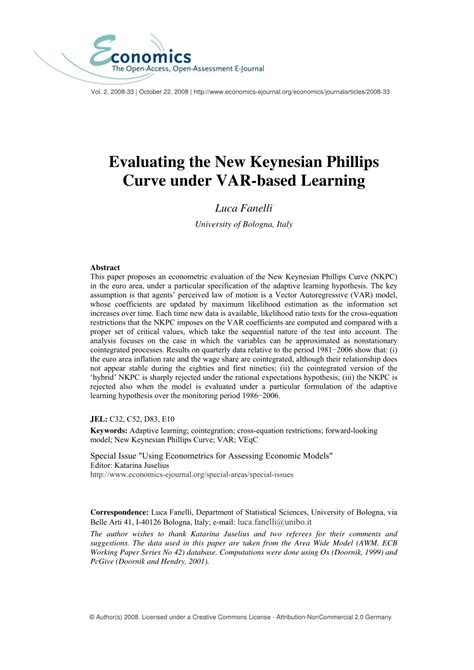 Pdf Evaluating The New Keynesian Phillips Curve Under Var Based Learning