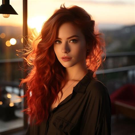 Premium Photo Photo Of Redhead Asian Woman Holding An Eyeliner Pen Fiery Sunset Bac Concept Idea