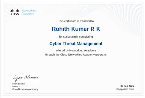 Cybersecurity Cisconetworkingacademy Cyberthreatmanagement Rohith