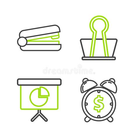 Set Line Alarm Clock With Dollar Symbol Presentation Financial Board Graph Schedule Chart