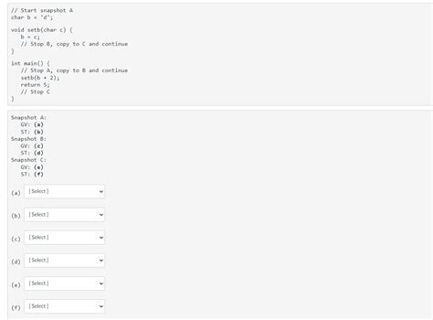 Solved Start Snapshot A Char B D Void Setbchar C B