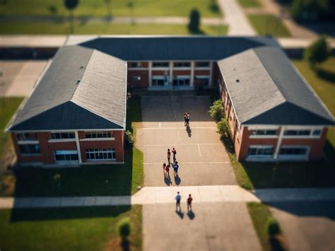 Aerial View Of School Building With Students In Front Premium Ai