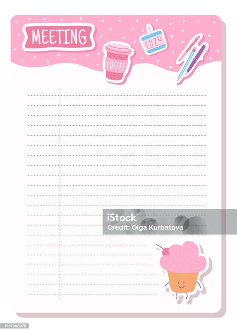 Planner List Meeting Reminder Pink Colors Cute Maffin Different Pens Takeaway Coffee Cozy Mood