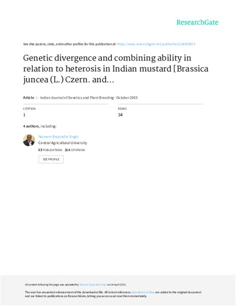 Pdf Genetic Divergence And Combining Ability In Relation To Heterosis