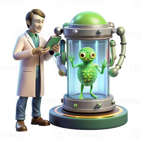 Extraordinary Traditional A Scientist Examining A Strange Alien Organism In A Containment Unit