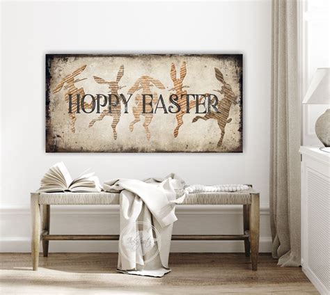 Primitive Easter Decor Hoppy Easter Sign Rustic Easter Decoration