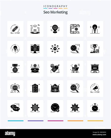Creative Seo Marketing 25 Glyph Solid Black Icon Pack Such As Optimize Seo Configuration