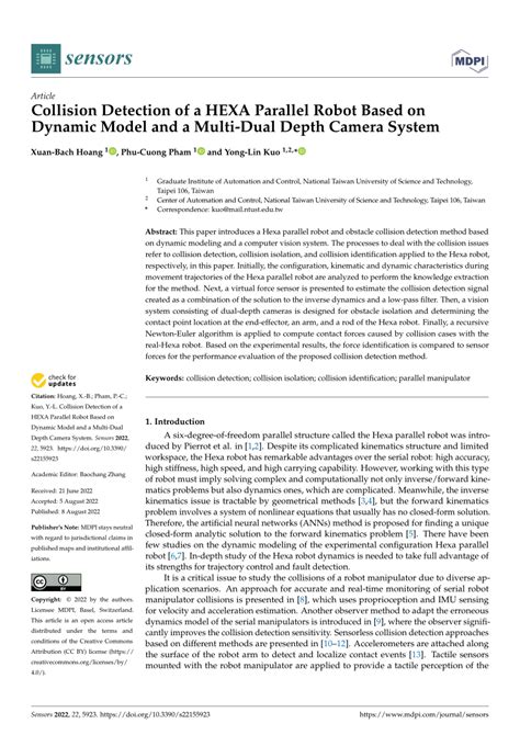 Pdf Collision Detection Of A Hexa Parallel Robot Based On Dynamic Model And A Multi Dual Depth