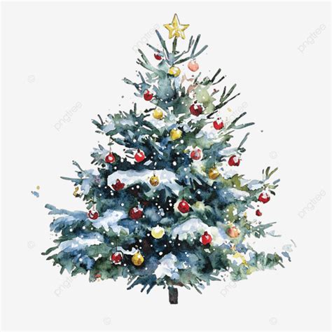 눈 속에서 장식된 크리스마스 트리 예술적 수채화 수채화 크리스마스 트리 Png 일러스트 및 이미지 에 대한 무료 다운로드 Pngtree