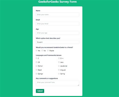 Design A Survey Form In Tailwind Css Geeksforgeeks